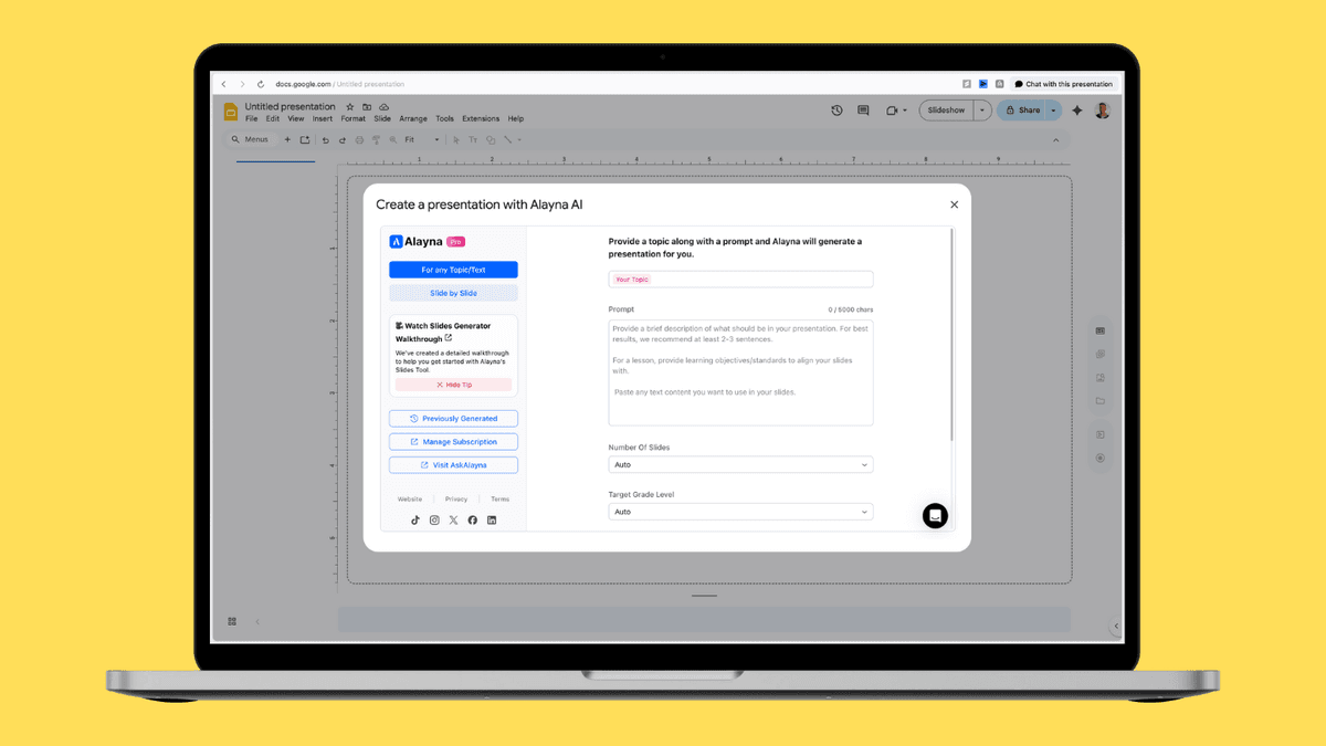 Alayna AI Slides Generator for Teachers - Google Slides AI Extension